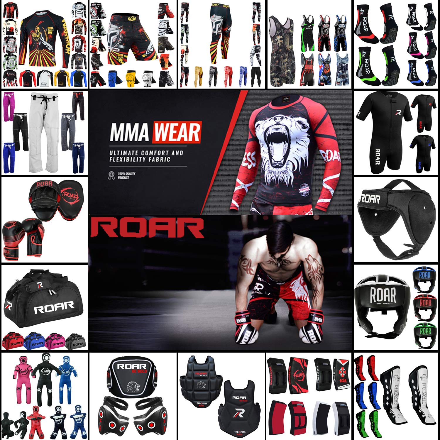 Roar MMA Rash Guards Fight Training BJJ Grappling No Gi Wear Branded (Darken Red, Large)