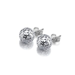 bohemian women 925 sterling silver earrings - 7mm hollow pattern ball pendant - silver stud earrings - 24k gold plating fine jewelry gifts