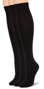 hue women's flat knit knee high sock, new black, one size us, pack of 3