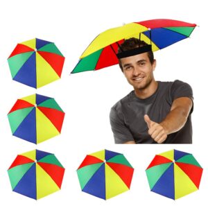 5 pack umbrella hat with elastic band, rainbow waterproof fishing umbrella hat for adults kids women men