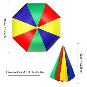 5 Pack Umbrella Hat with Elastic Band, Rainbow Waterproof Fishing Umbrella Hat for Adults Kids Women Men