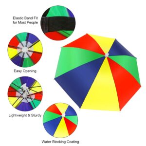 5 Pack Umbrella Hat with Elastic Band, Rainbow Waterproof Fishing Umbrella Hat for Adults Kids Women Men