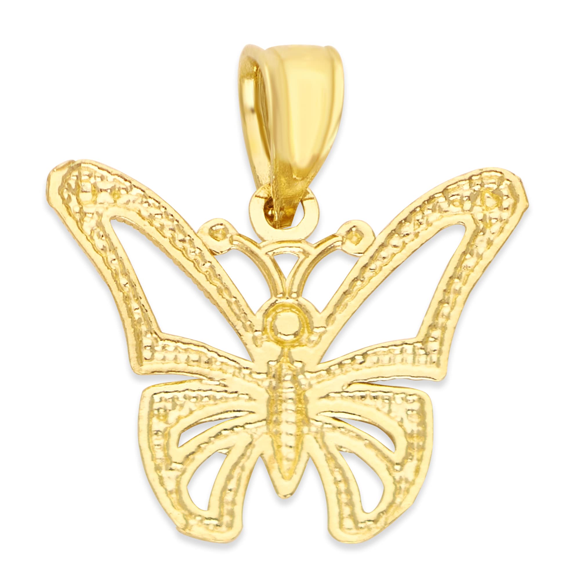 10k Real Solid Gold Butterfly Pendant Necklace Finished with Milgrain and Diamond Cut, Dainty Animal Charms Fashion Jewelry for Women Symbol of Hope (Yellow-Gold, 0)