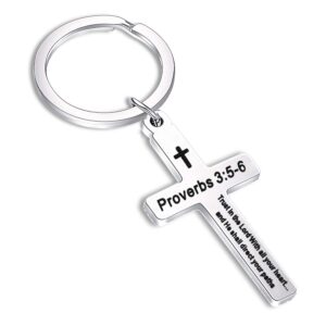 bekech christian keychain trust in the lord proverbs 3:5-6 keychain cross charm religious jewelry christian gift (silver cross)