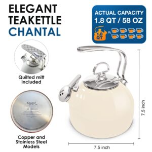 Chantal Classic Teakettle, 1.8 QT, Enamel On Steel, 2-Tone Harmonica Whistle, Rapid Boil and Even Heating (Almond)