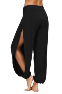 pacbreeze women's yoga harem pants side slit joggers active workout sweatpants beach cover-up pants(black, small)