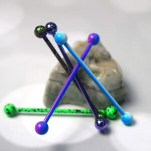 OUFER 14G 5 PCS Surgical Steel Industrial Barbell Green Purple Blue Splatter Industrial Piercing for Women Men Cartilage Earrings 38mm Body Jewelry Piercing