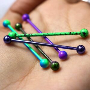 OUFER 14G 5 PCS Surgical Steel Industrial Barbell Green Purple Blue Splatter Industrial Piercing for Women Men Cartilage Earrings 38mm Body Jewelry Piercing