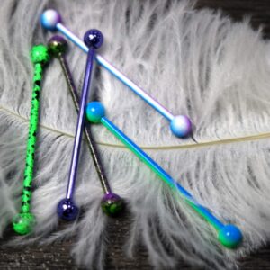 OUFER 14G 5 PCS Surgical Steel Industrial Barbell Green Purple Blue Splatter Industrial Piercing for Women Men Cartilage Earrings 38mm Body Jewelry Piercing