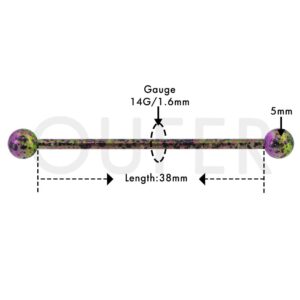 OUFER 14G 5 PCS Surgical Steel Industrial Barbell Green Purple Blue Splatter Industrial Piercing for Women Men Cartilage Earrings 38mm Body Jewelry Piercing