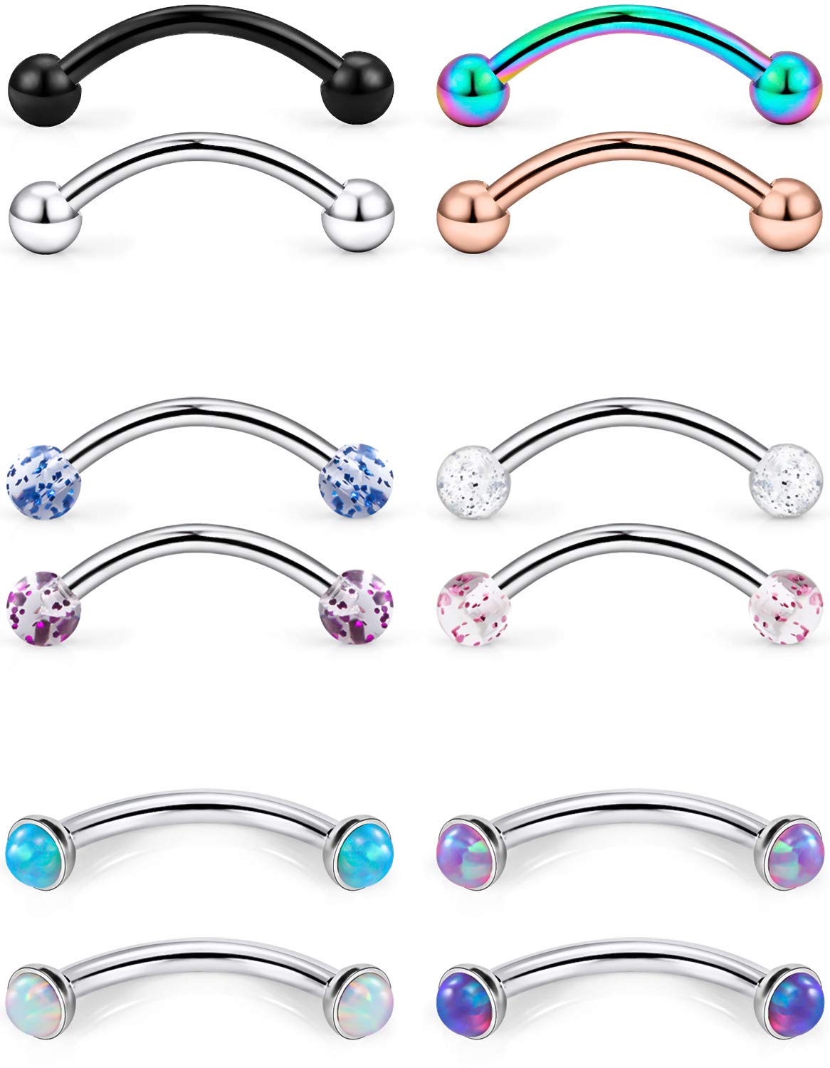 Jenxnjsjo Eyebrow Rook 16g 8/10mm Piercing Jewelry Ring for Women Vertical Labret Lip Hood Curved Barbell Rook Snug Earrings Belly Button Snake Frog Eyes Vch Bridge Cartilage Daith Surface Anti Tragus