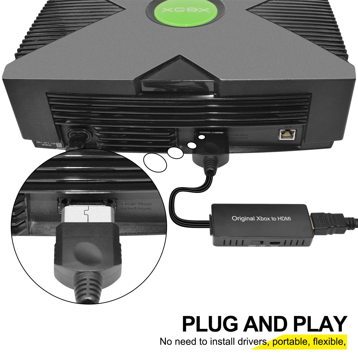 ZUZONG Original Xbox to HDMI Converter, HDMI 1080p/720p Output, Compatible with Original Xbox