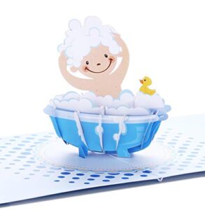 liif baby shower blue boy 3d greeting pop up card for new baby, baby congratulations, announcement, newborn, baby congrats, cute | with message note & envelop