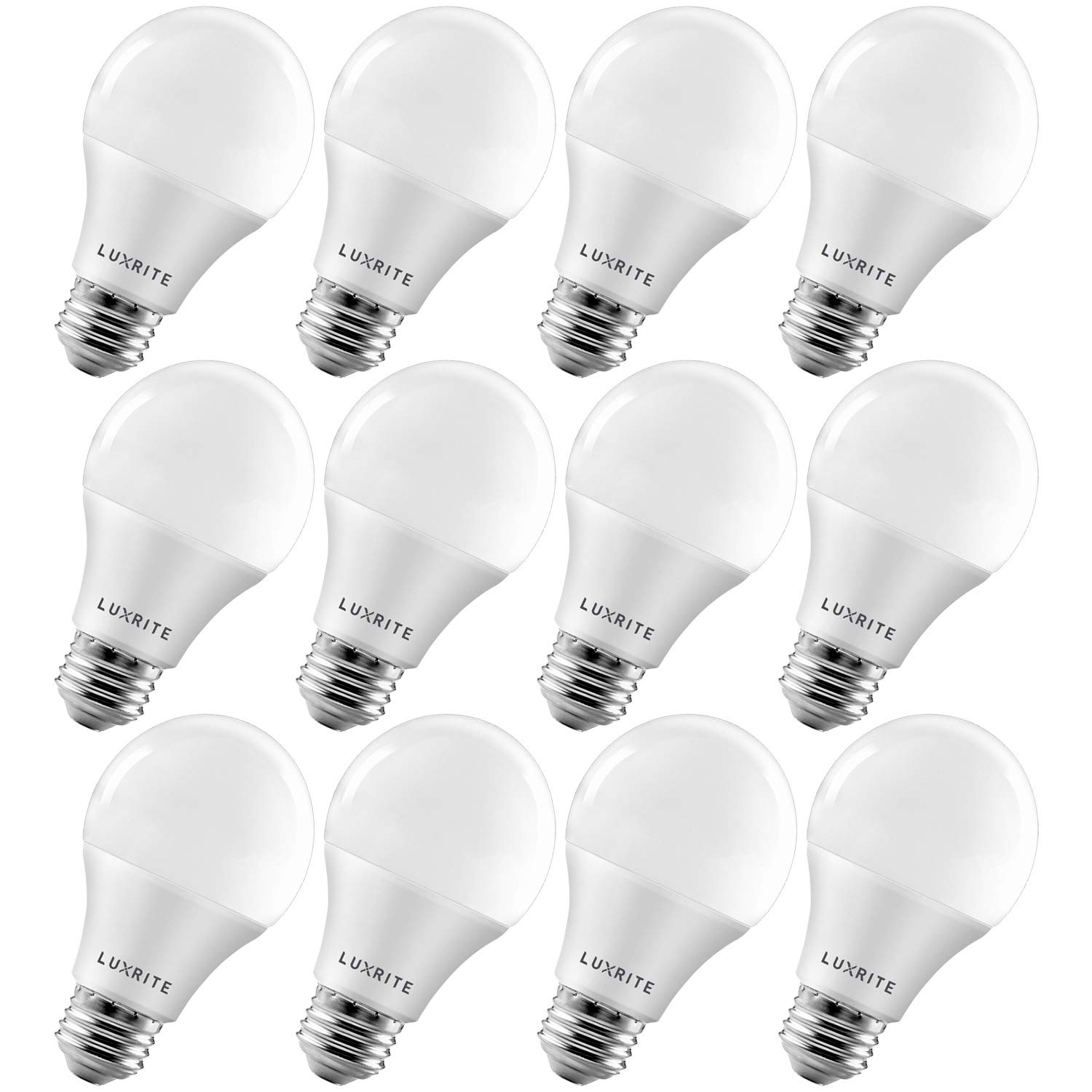 LUXRITE A19 LED Light Bulb 60W Equivalent, 3000K Soft White Dimmable, 800 Lumens, Standard LED Bulb 9W, E26 Base, Energy Star, Enclosed Fixture Rated, Perfect for Lamps and Home Lighting (12 Pack)