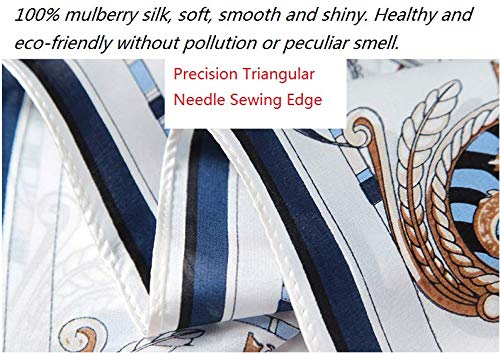 ANDANTINO 100% Pure Mulberry Silk Scarf 35" Large Square Lightweight Headscarf –Women’s Hair Wraps-With Gift Packed (Navy Blue&White)