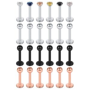 ruifan 24pcs 16g 316l stainless steel 3mm cz labret monroe lip ring tragus helix cartilage earring stud barbell 6mm bar length body piercing jewelry