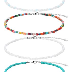 Hicarer Women Bead Choker Necklace Colorful Bohemian Seed Bead Chain Women Boho Hawaiian Tiny White Turquoise Layered Collar