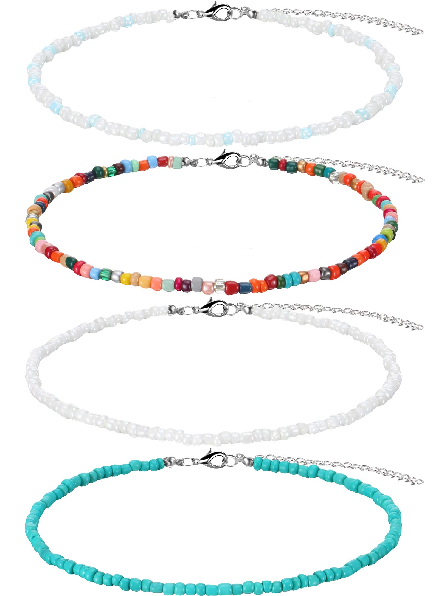 Hicarer Women Bead Choker Necklace Colorful Bohemian Seed Bead Chain Women Boho Hawaiian Tiny White Turquoise Layered Collar