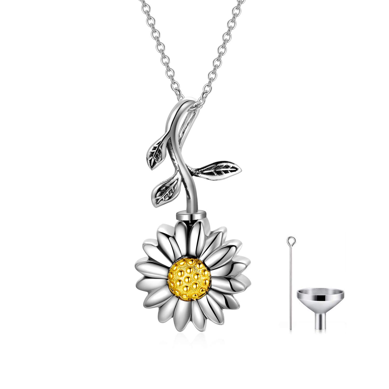 Sunflower Cremation Jewelry 925 Sterling Silver Urn Necklace Keepsake Ashes Hair Memorial Pendant Locket