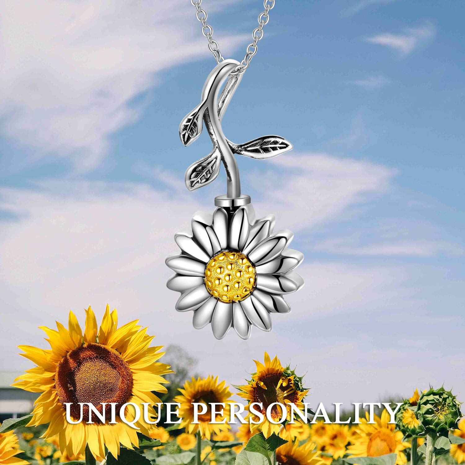 Sunflower Cremation Jewelry 925 Sterling Silver Urn Necklace Keepsake Ashes Hair Memorial Pendant Locket