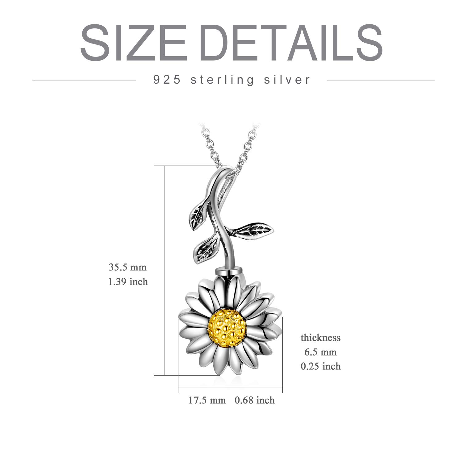 Sunflower Cremation Jewelry 925 Sterling Silver Urn Necklace Keepsake Ashes Hair Memorial Pendant Locket