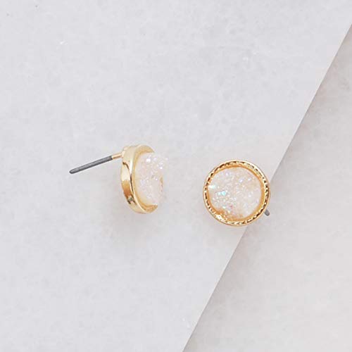 Humble Chic Faux Druzy Stud Earrings - Beautiful Stud Earrings for Women, Everyday Earrings for Women, Simple Earrings, Dainty Earrings for Women, White Created Opal