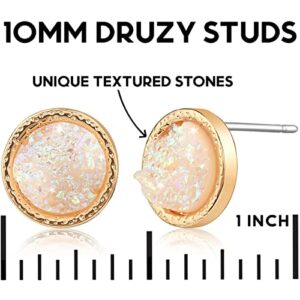 Humble Chic Faux Druzy Stud Earrings - Beautiful Stud Earrings for Women, Everyday Earrings for Women, Simple Earrings, Dainty Earrings for Women, White Created Opal