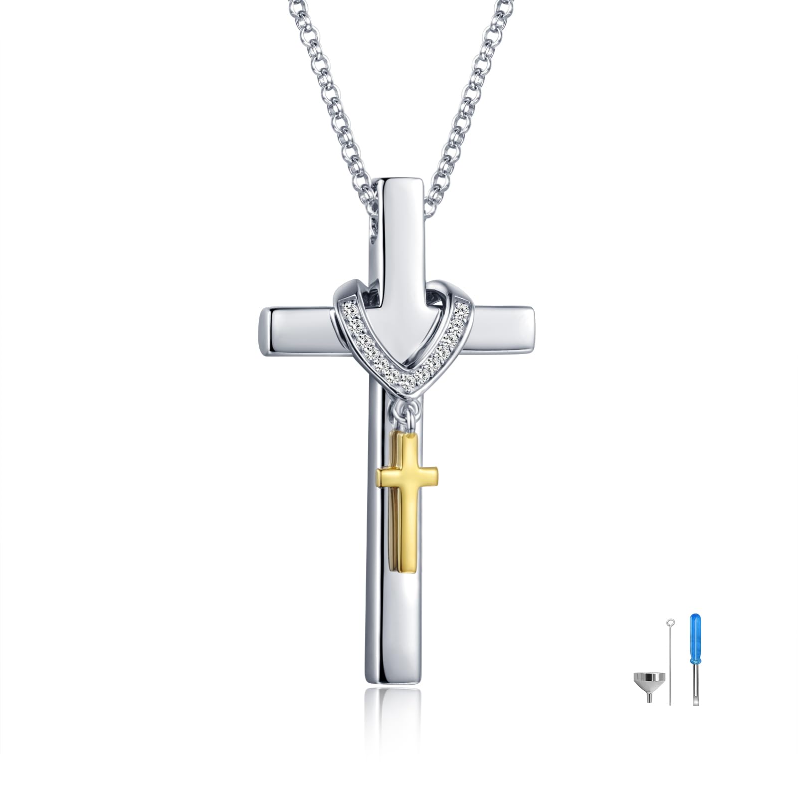 oGoodsunj Sterling Silver Cross Urn Necklace - Memorial Pendant Cremation Jewelry Keepsake Pendant Gift for Ashes for Women Men (Gold)