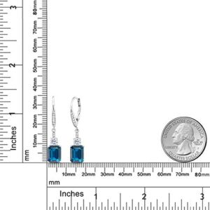 Gem Stone King 925 Sterling Silver London Blue Topaz and White Topaz Dangle Earrings For Women (6.08 Cttw, Gemstone November Birthstone, Emerald Cut 9X7MM)