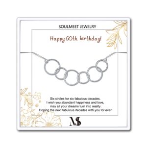 soulmeet 60th birthday gifts for women, sterling silver six circles bracelet for her, 6 decades jewelry 60 years old