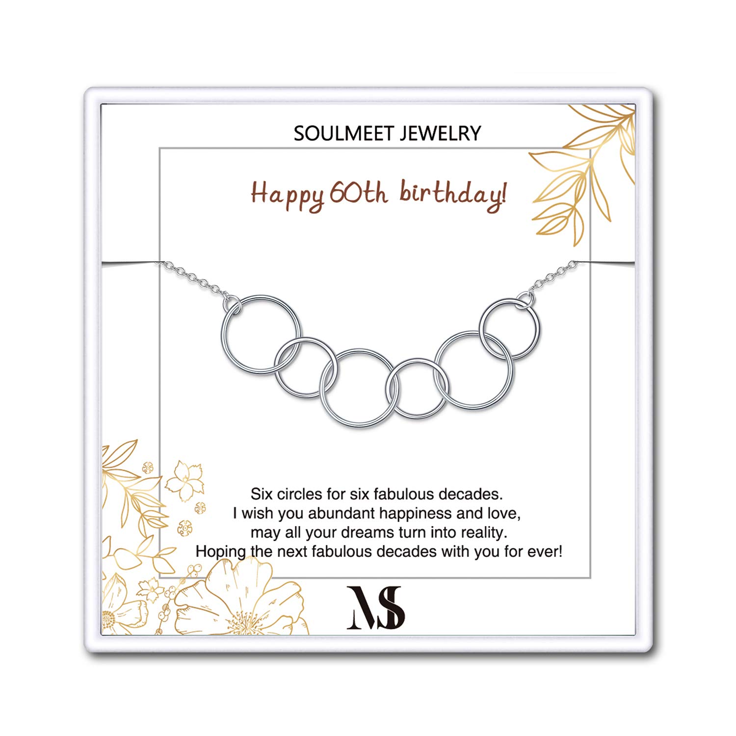 SOULMEET 60th Birthday Gifts for Women, Sterling Silver Six Circles Bracelet for Her, 6 Decades Jewelry 60 Years Old