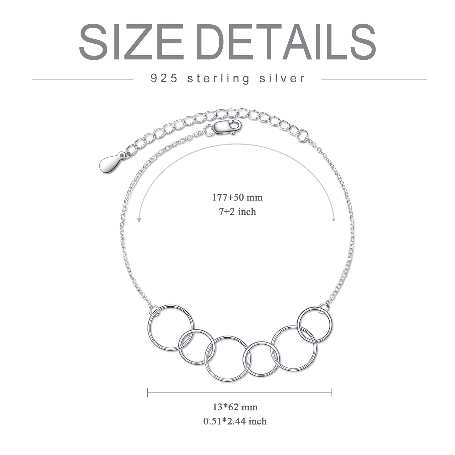 SOULMEET 60th Birthday Gifts for Women, Sterling Silver Six Circles Bracelet for Her, 6 Decades Jewelry 60 Years Old