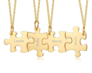 mealguet jewelry personalized gold plated stainless steel puzzle bff best friend friendship necklace sets for 3/4/5