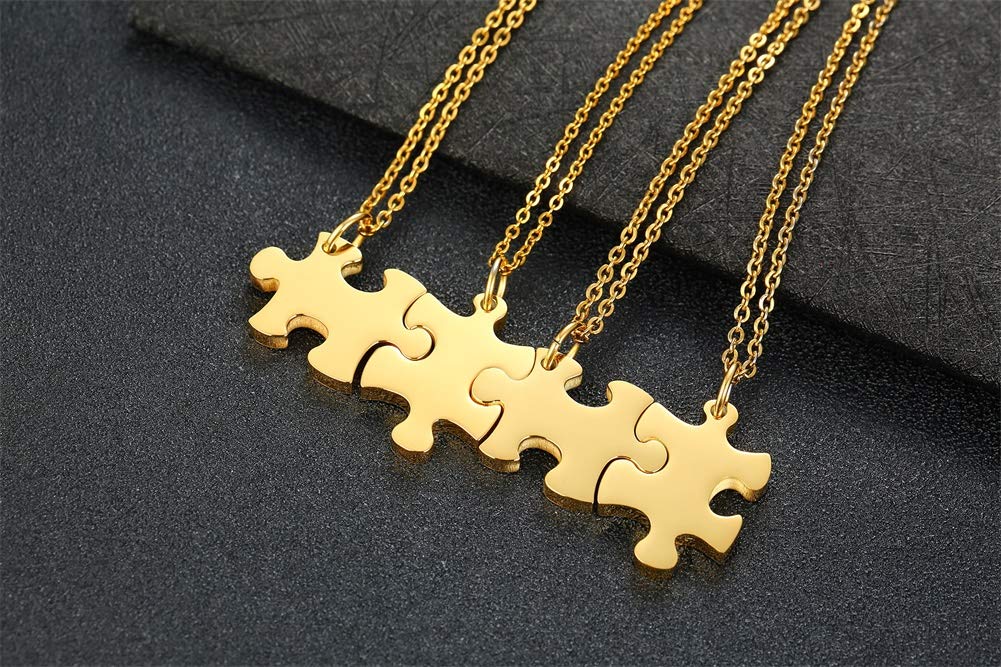 Mealguet Jewelry Personalized Gold Plated Stainless Steel Puzzle BFF Best Friend Friendship Necklace Sets for 3/4/5