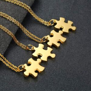 Mealguet Jewelry Personalized Gold Plated Stainless Steel Puzzle BFF Best Friend Friendship Necklace Sets for 3/4/5