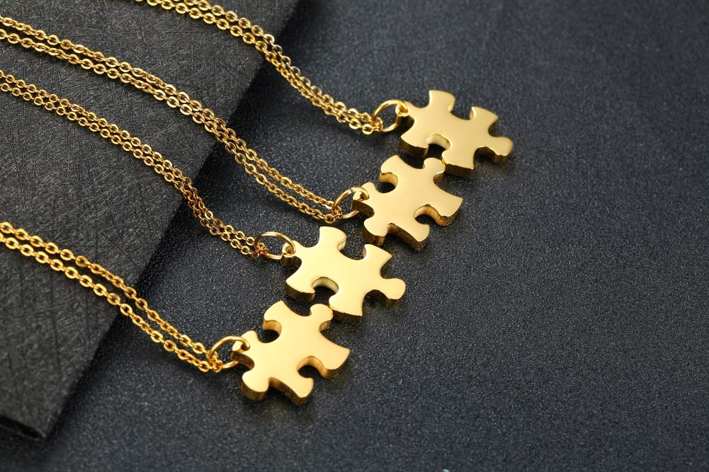 Mealguet Jewelry Personalized Gold Plated Stainless Steel Puzzle BFF Best Friend Friendship Necklace Sets for 3/4/5