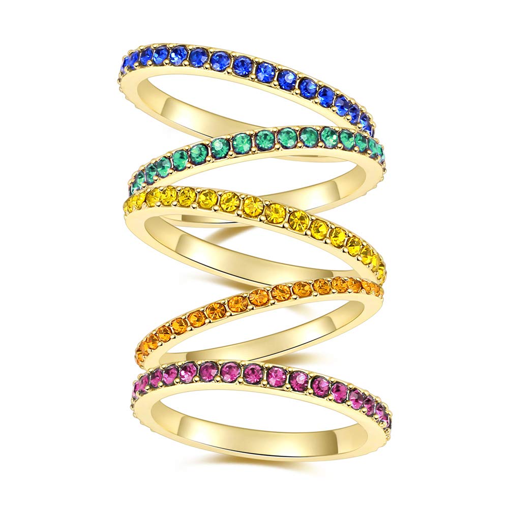 5 PCS Women's Rainbow Stackable Rings Colorful Cubic Zirconia Finger Jewelry for Girls (9)