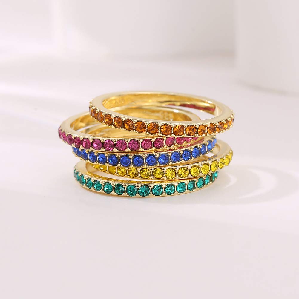 5 PCS Women's Rainbow Stackable Rings Colorful Cubic Zirconia Finger Jewelry for Girls (9)