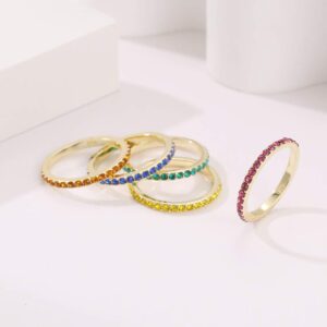 5 PCS Women's Rainbow Stackable Rings Colorful Cubic Zirconia Finger Jewelry for Girls (9)