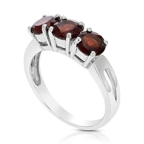 Vir Jewels 1.70 cttw 3 Stone Garnet Ring in .925 Sterling Silver with Rhodium Plating Round Size 7