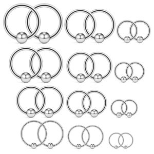 ruifan 12prs(24pcs) 20g 16g 14g 12g surgical steel captive bead nose hoop septum earring eyebrow tongue lip nipple helix tragus piercing rings 8mm,10mm,12mm - silver