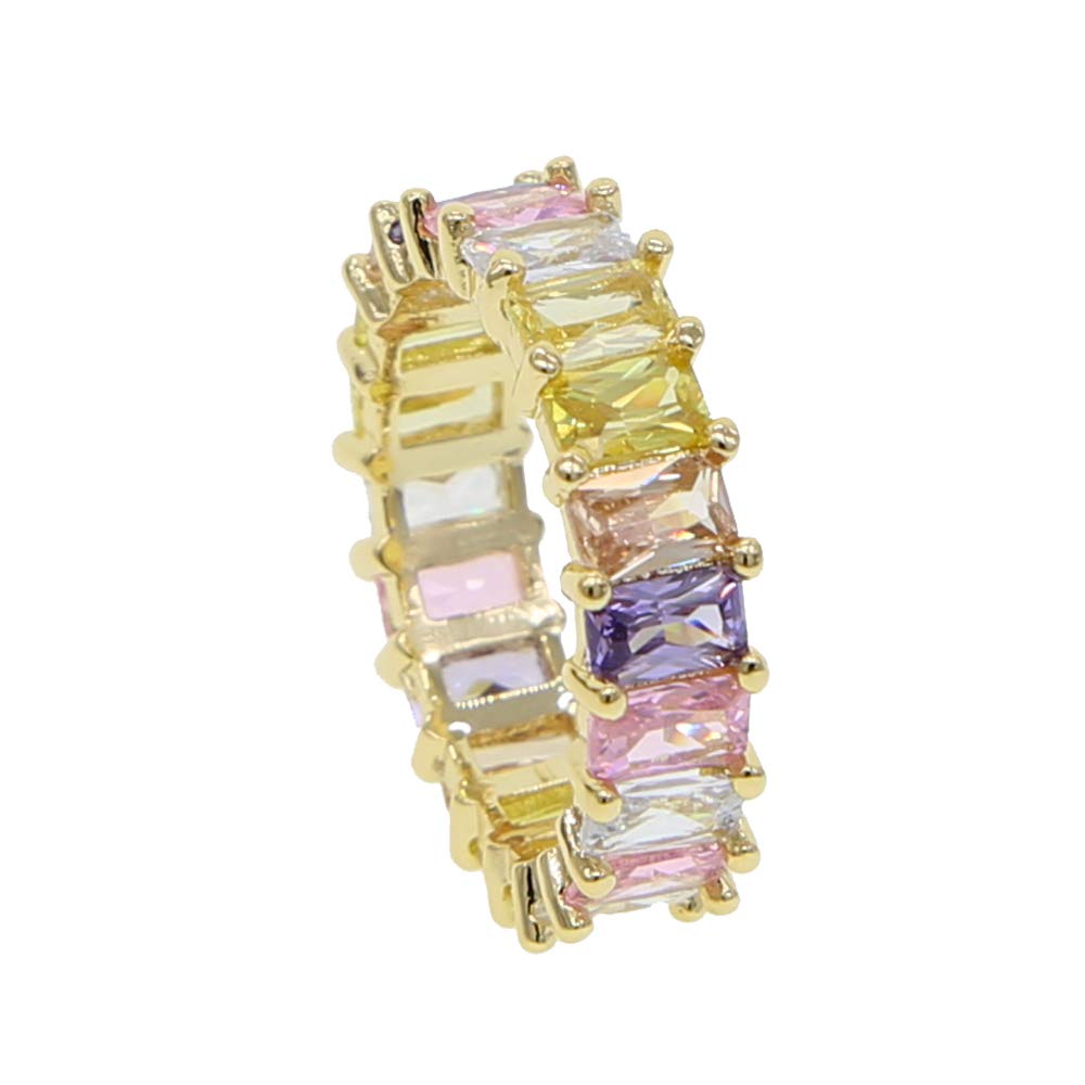 ATJMLADYJEWELRY US Size 5 6 7 8 9 Rainbow Pastel Pinky White Baguette Cz Eternity Band Stacking Engagement Ring for Women (7, Pastel)