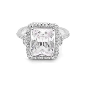 ginger lyne collection dorian sterling silver emerald cut cz engagement bridal ring size 9