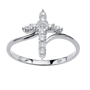 palmbeach yellow gold-plated or platinum-plated sterling silver genuine diamond accent cross ring size 7