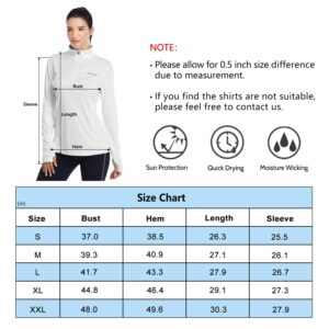 HISKYWIN Womens UPF 50+ Sun Protection Tops Long Sleeve Half-Zip Thumb Hole Outdoor Performance Workout Shirt HF806 White XL