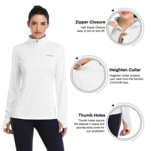 HISKYWIN Womens UPF 50+ Sun Protection Tops Long Sleeve Half-Zip Thumb Hole Outdoor Performance Workout Shirt HF806 White XL