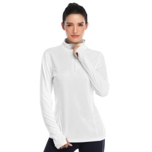 HISKYWIN Womens UPF 50+ Sun Protection Tops Long Sleeve Half-Zip Thumb Hole Outdoor Performance Workout Shirt HF806 White XL