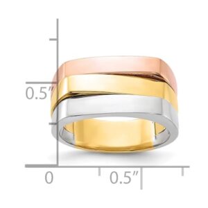 Diamond2Deal 14k Yellow Gold Tri-Color Contemporary Flat Top Band Ring Fine Jewelry for Women