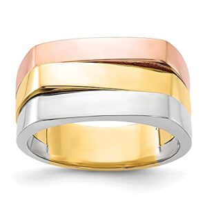 Diamond2Deal 14k Yellow Gold Tri-Color Contemporary Flat Top Band Ring Fine Jewelry for Women