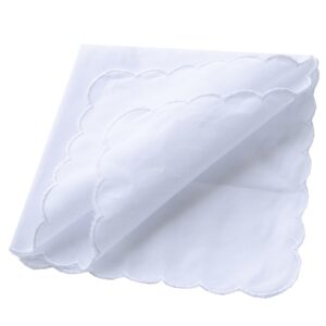 MemoryHanky Bulk Pack Handkerchiefs Cotton Scalloped Hankies Pocket Square Towel White 11 Inches